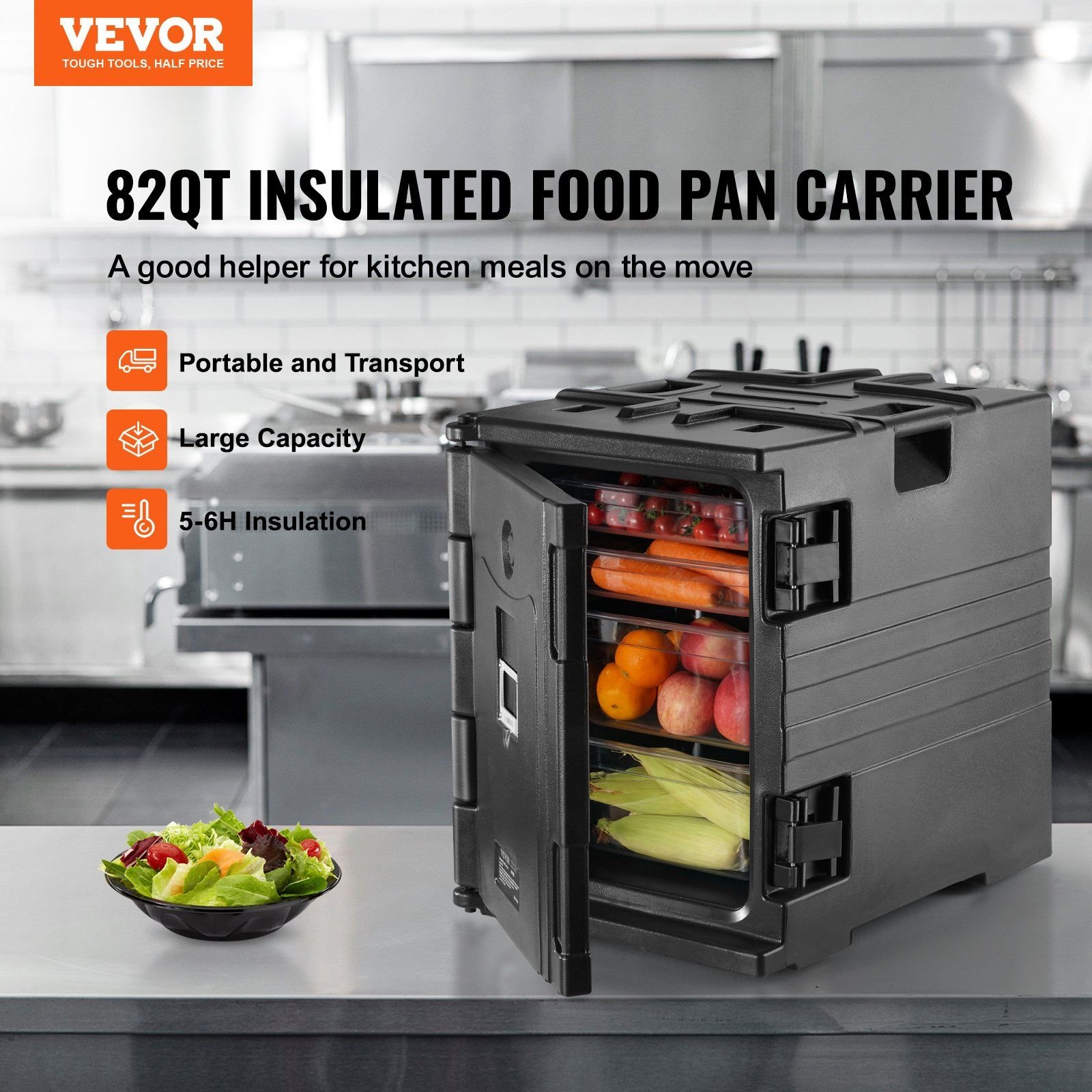 VEVOR Insulated Food Pan Carrier, 82 Qt Hot Box for Catering, LLDPE ...